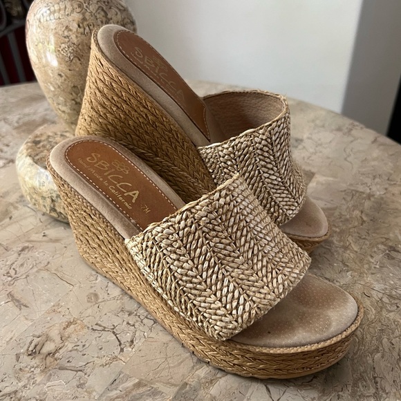 Sbicca | Shoes | Sbicca Womens Woven Tan Wedges | Poshmark